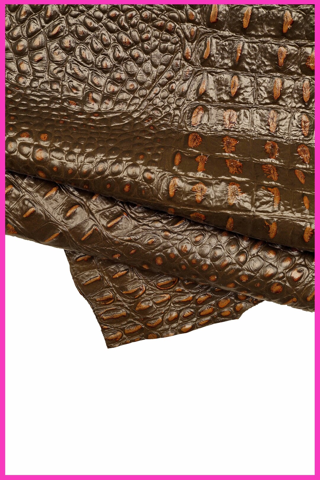 Alligator Embossed Leather Hide, Brown Embossed Crocodile, Stiff Croc ...