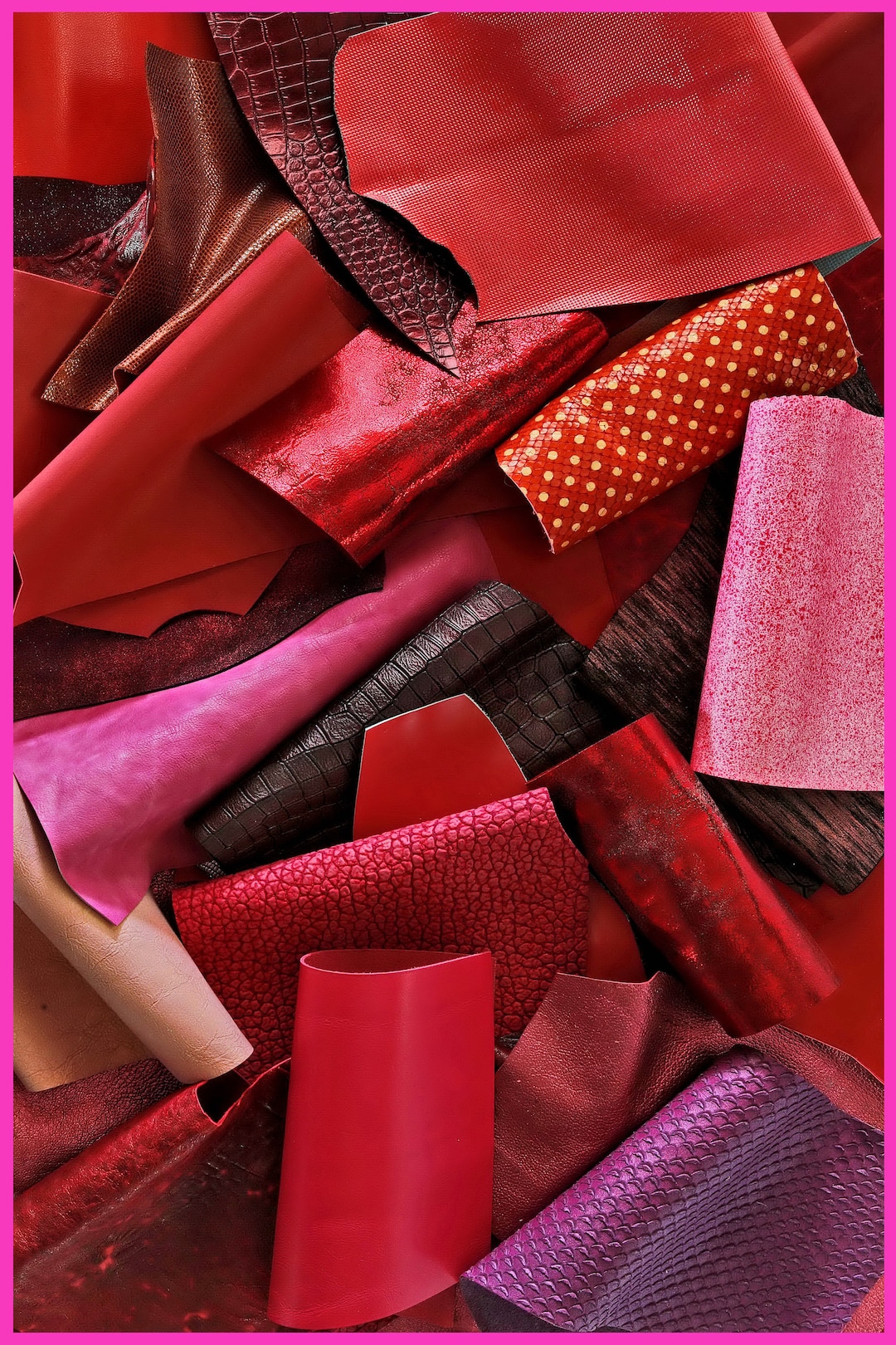 Leather Scraps Bag, RED and PINK Tones, Fancy Textures, Foils and ...