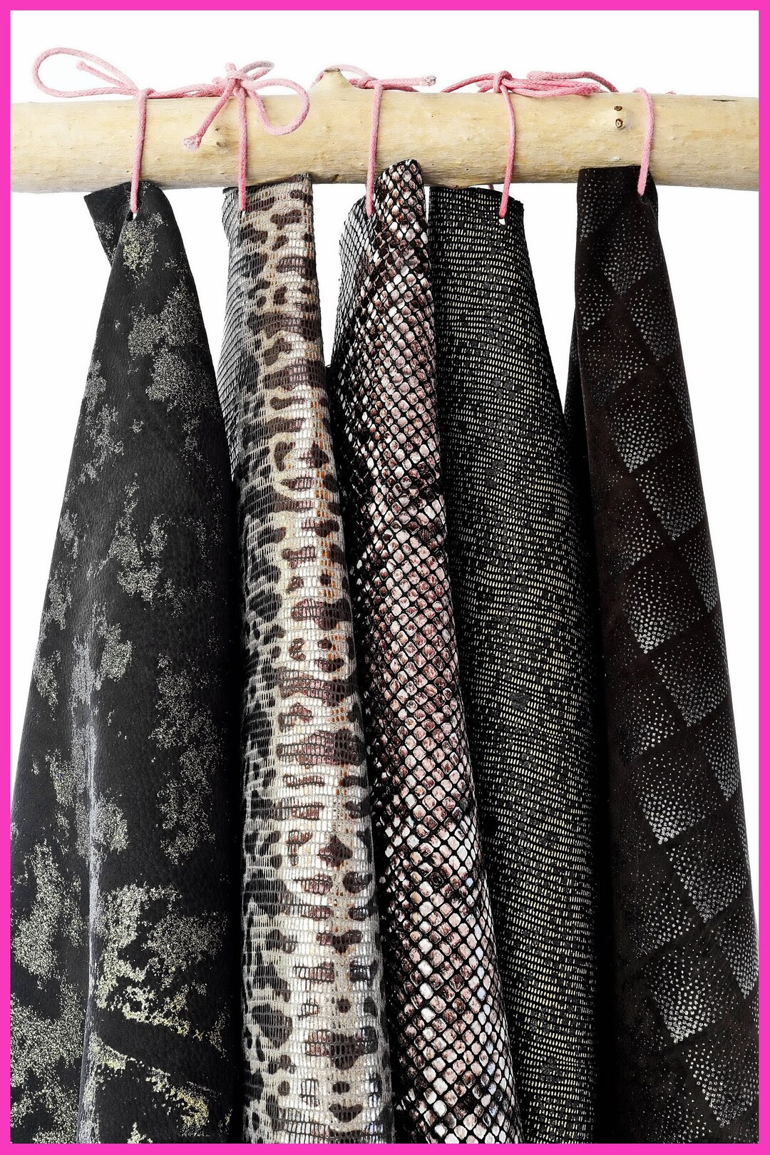 Pack of 5 METALLIC Printed Leather Skins, Lot of Shiny Soft Goatskins ...