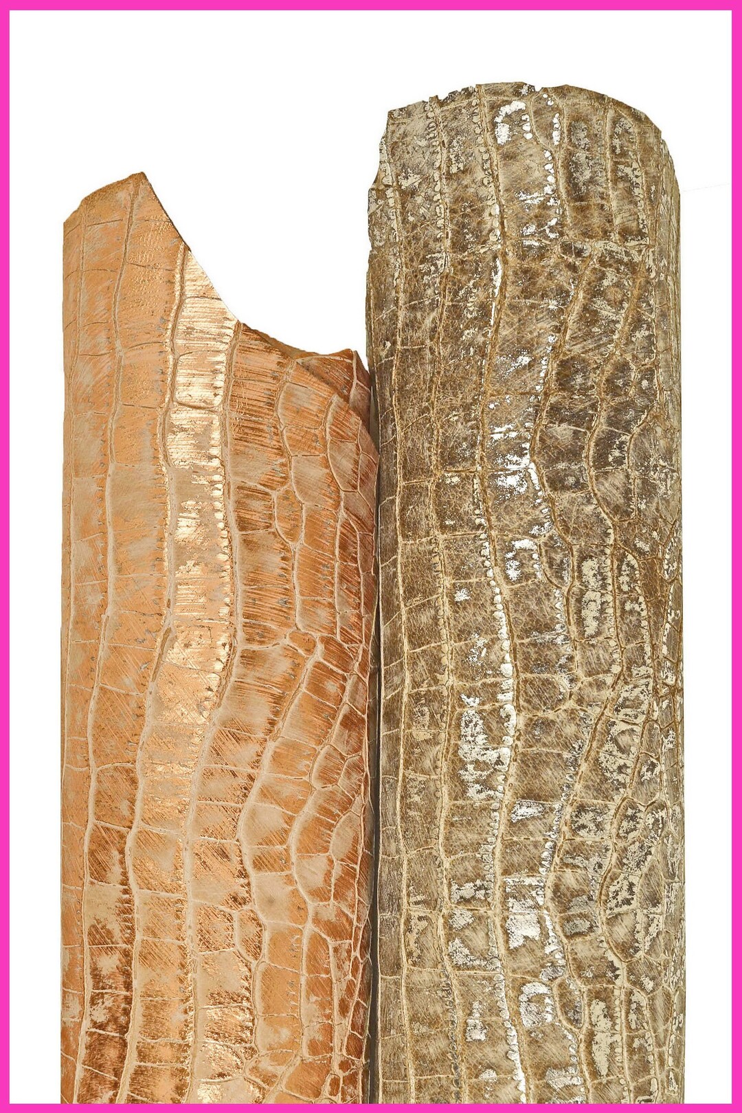 CROCODILE Embossed Leather Skin, Pink Rose Gold Silver Metallic Croc ...