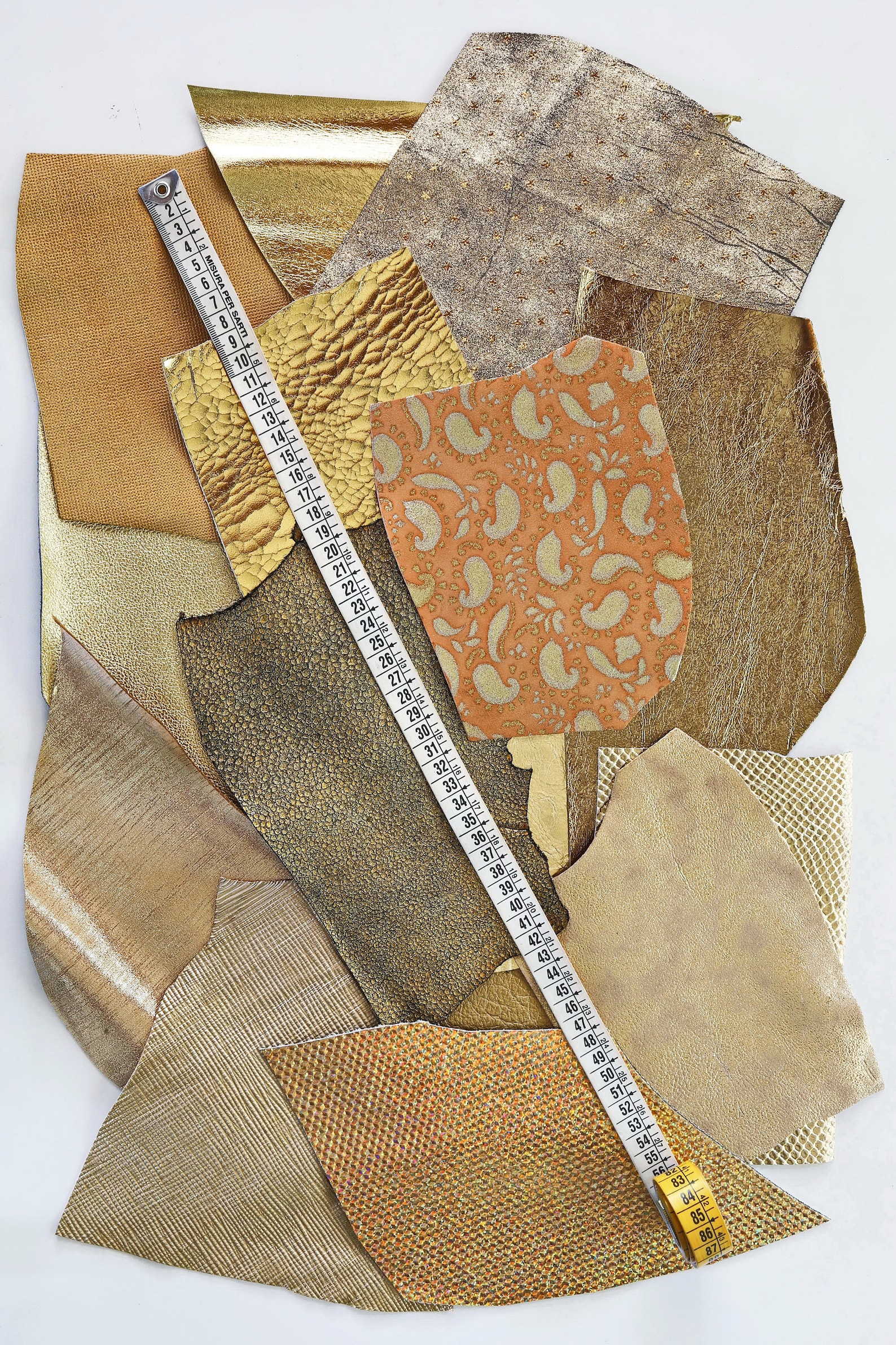 Leather SCRAPS Bag, GOLD Color, Fancy Textures, Foils and Softness ...
