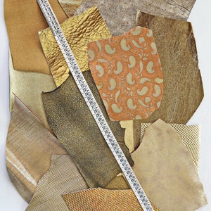 Leather SCRAPS Bag, GOLD Color, Fancy Textures, Foils and Softness ...