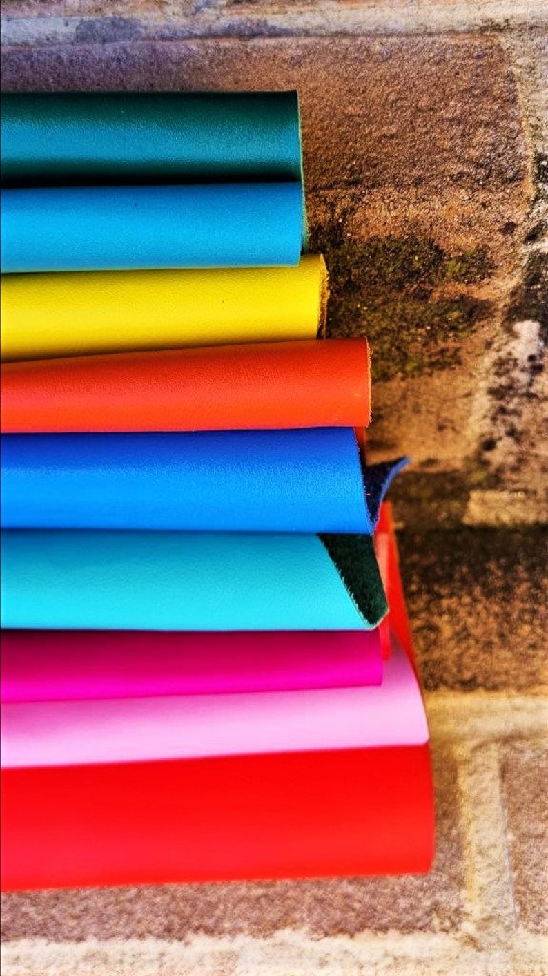 10 Selected Leather Scraps, Very Bright SOLID Colors, Selection of ...