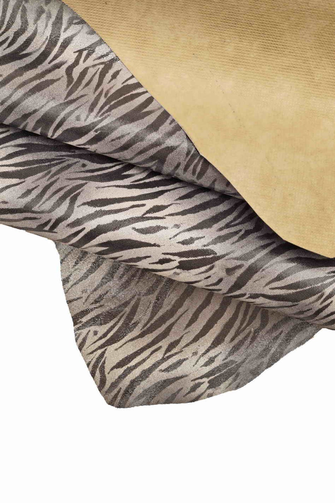 Silver ZEBRA on Goatskin Leather Hide, Metallic Textured Animal Print ...