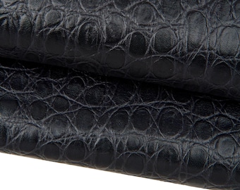 CROCODILE EMBOSSED Leather Hide, Brown Glossy Cowhide With Light ...