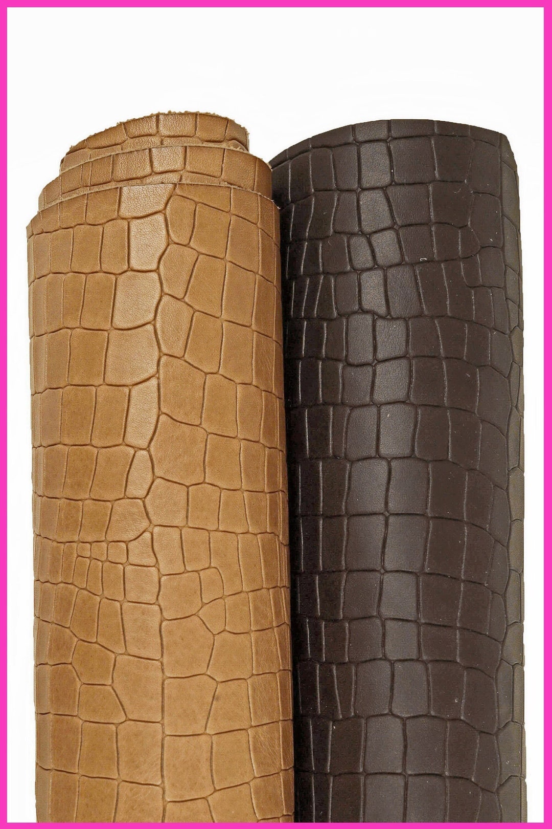Brown CROCODILE Embossed Leather Hide, Hazelnut and Dark Brown Cowhide ...