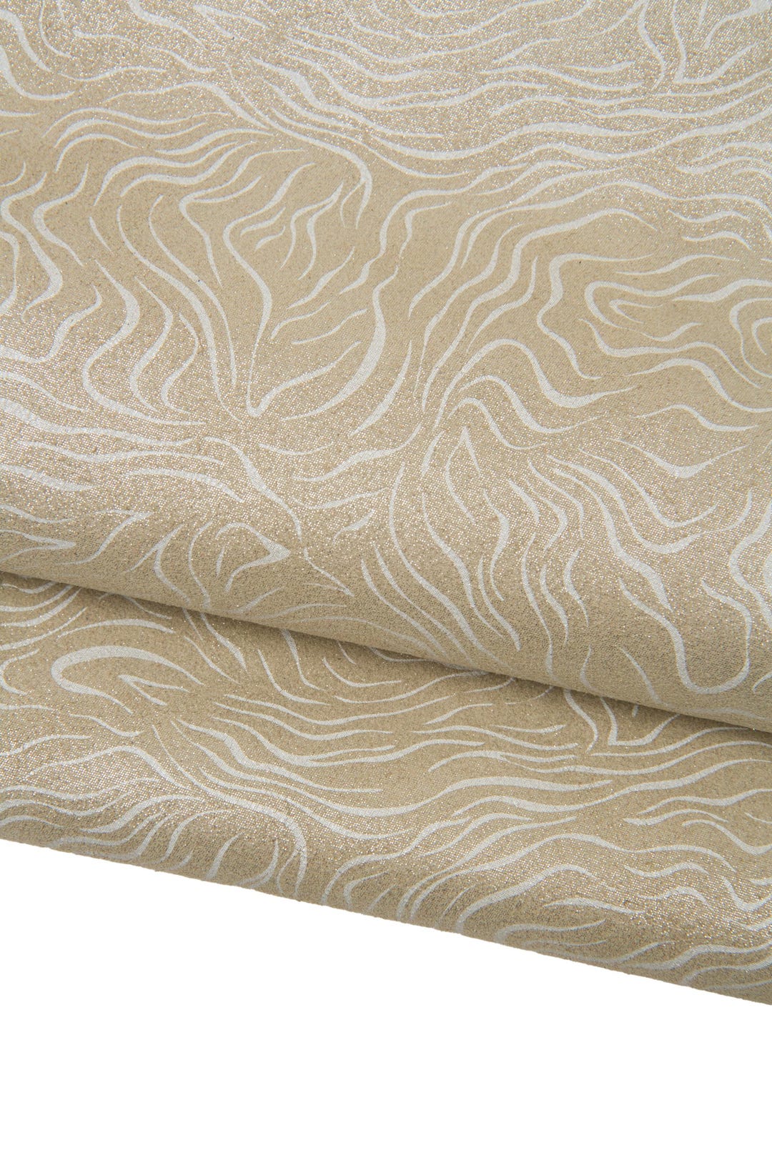 GLITTER Suede Leather Hide, Beige White Metallic ZEBRA Textured Cowhide ...