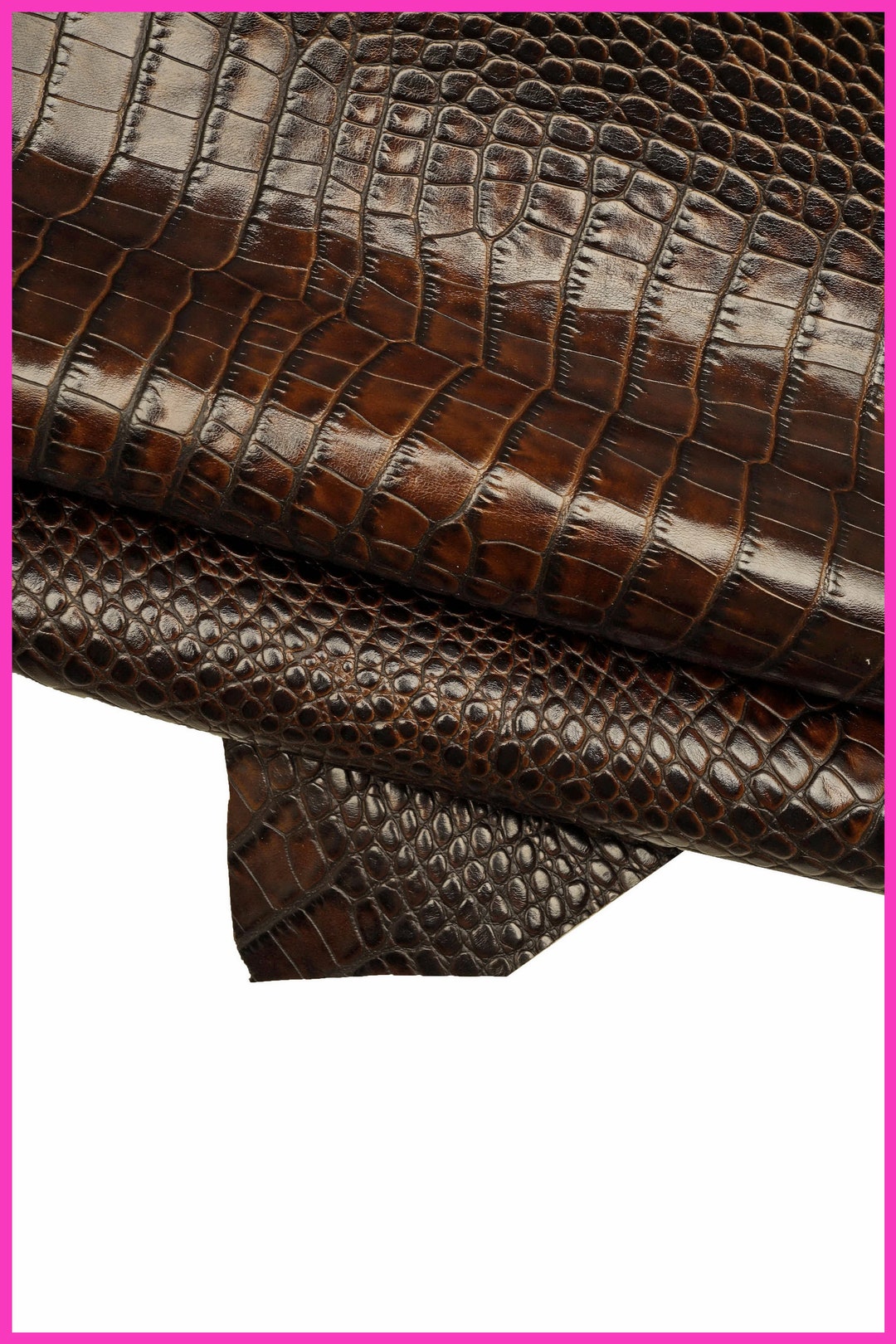 Brown CROCODILE Embossed Leather Hide, Glossy Slightly Stiff Cowhide ...