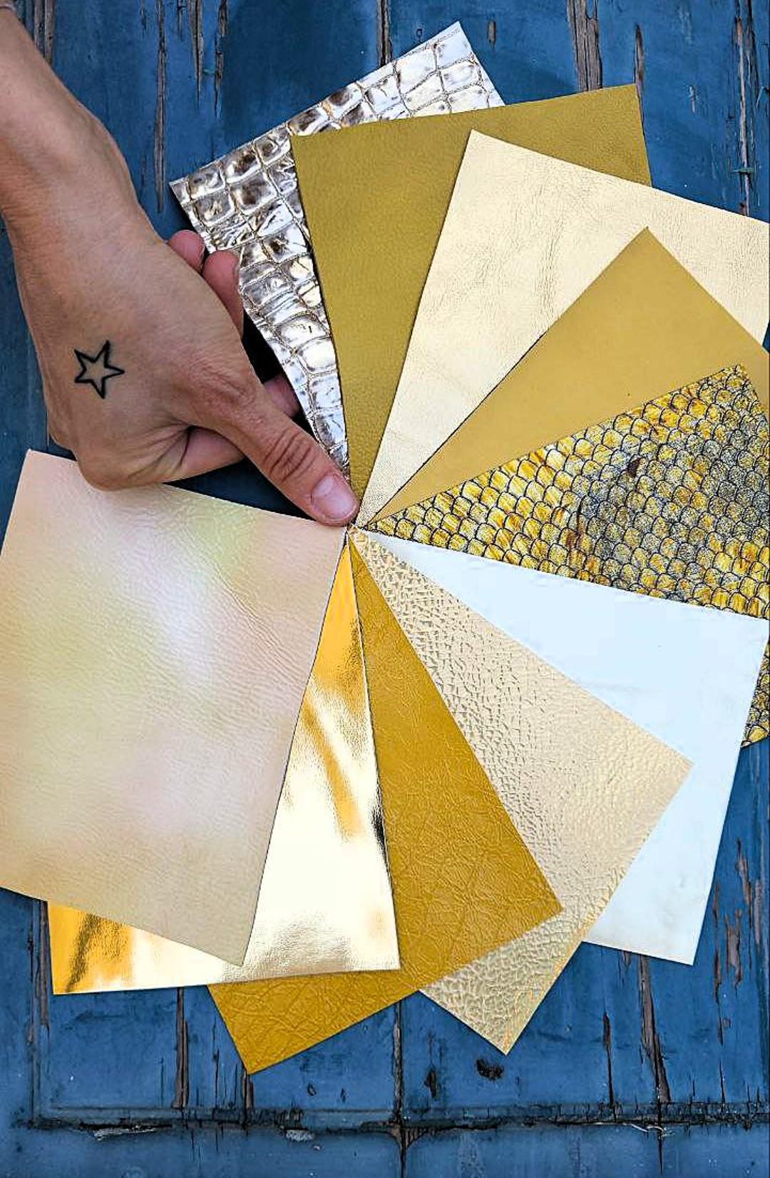 10 GOLD Scraps LEATHER , Metallic and Laminated Finishes, Textured ...