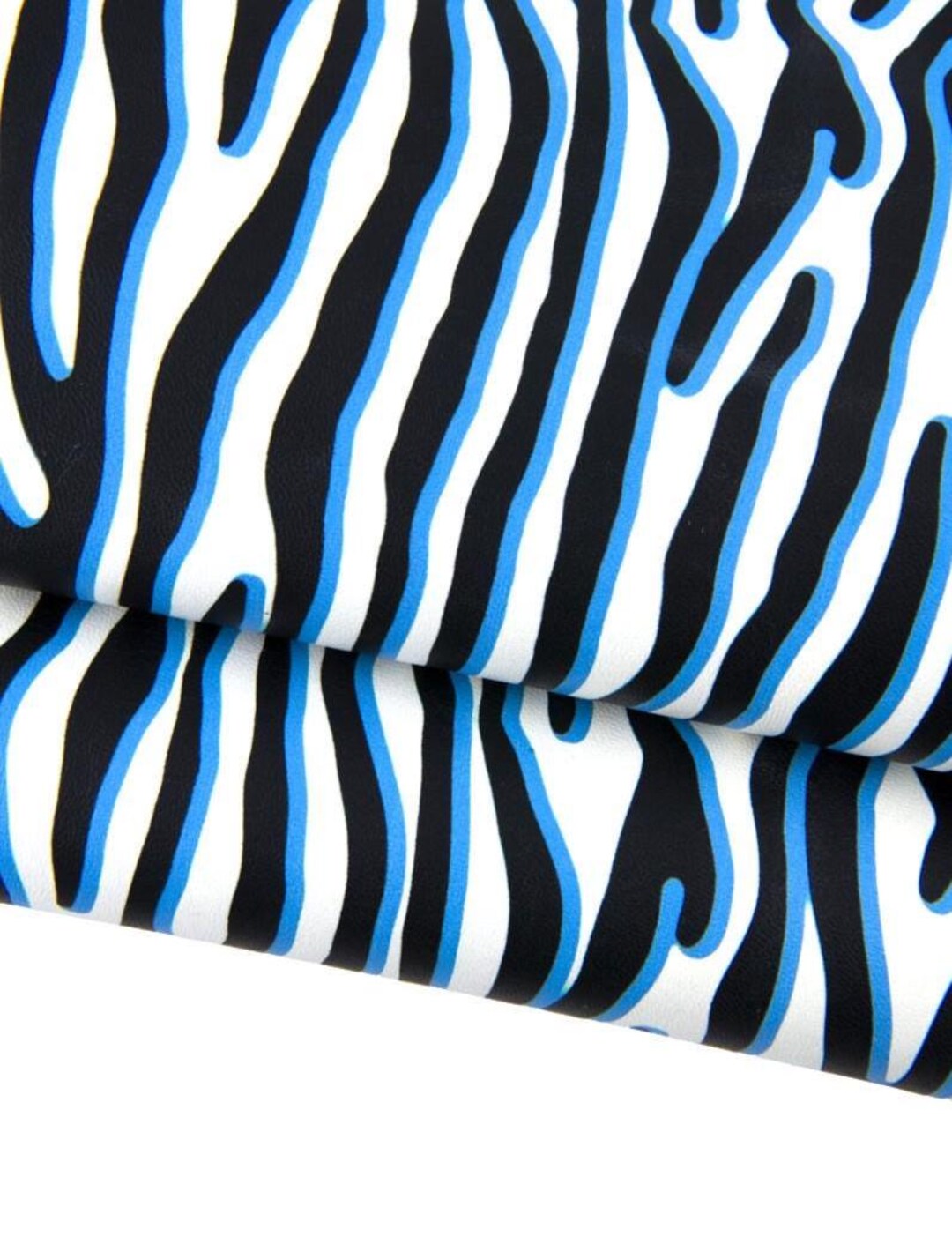 Blue Black ZEBRA Textured on White Leather Hide, Animal Printed Soft ...