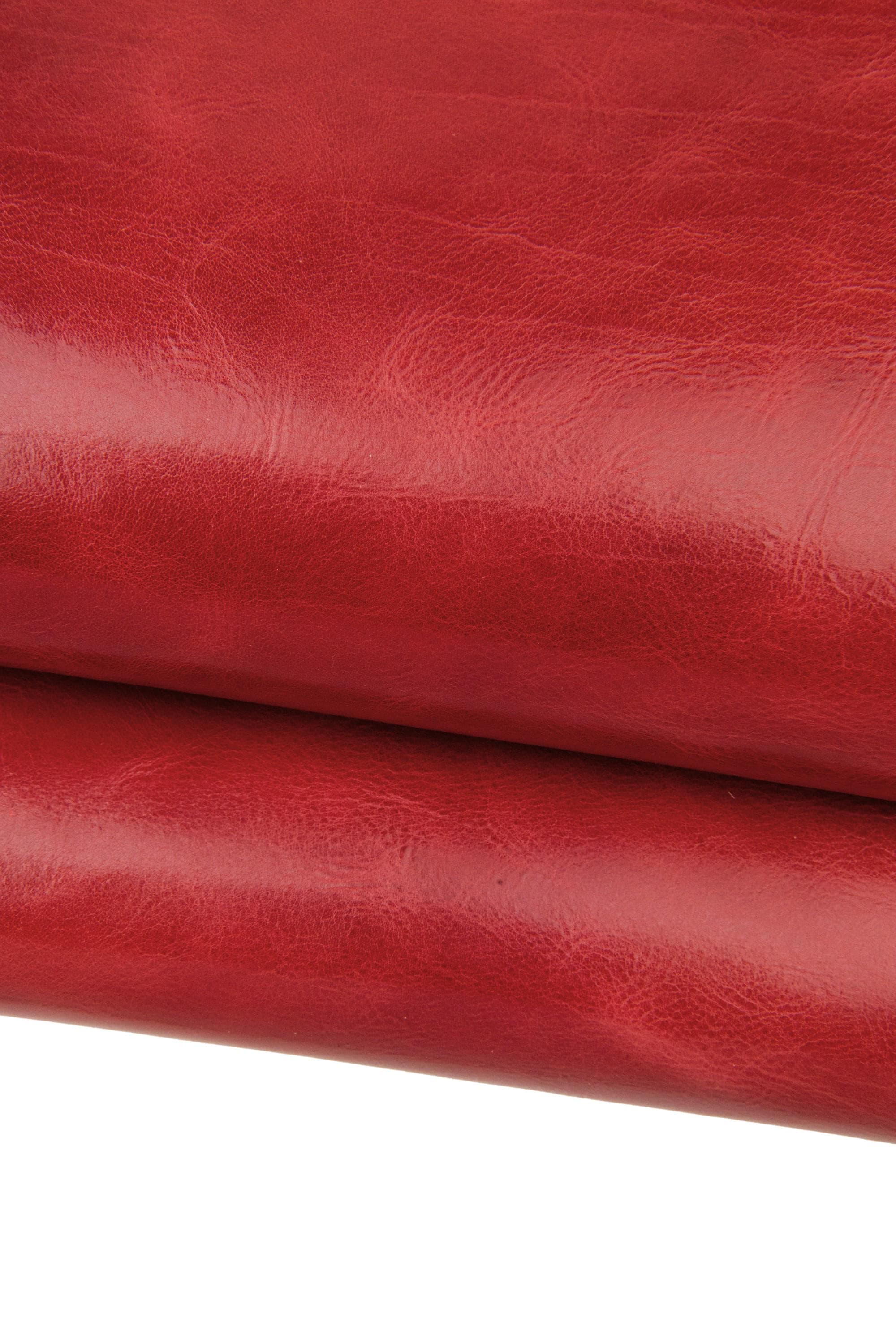 Dark Red Leather Hide, VEGETABLE Tan VINTAGE Cowhide, Pull up Glossy ...