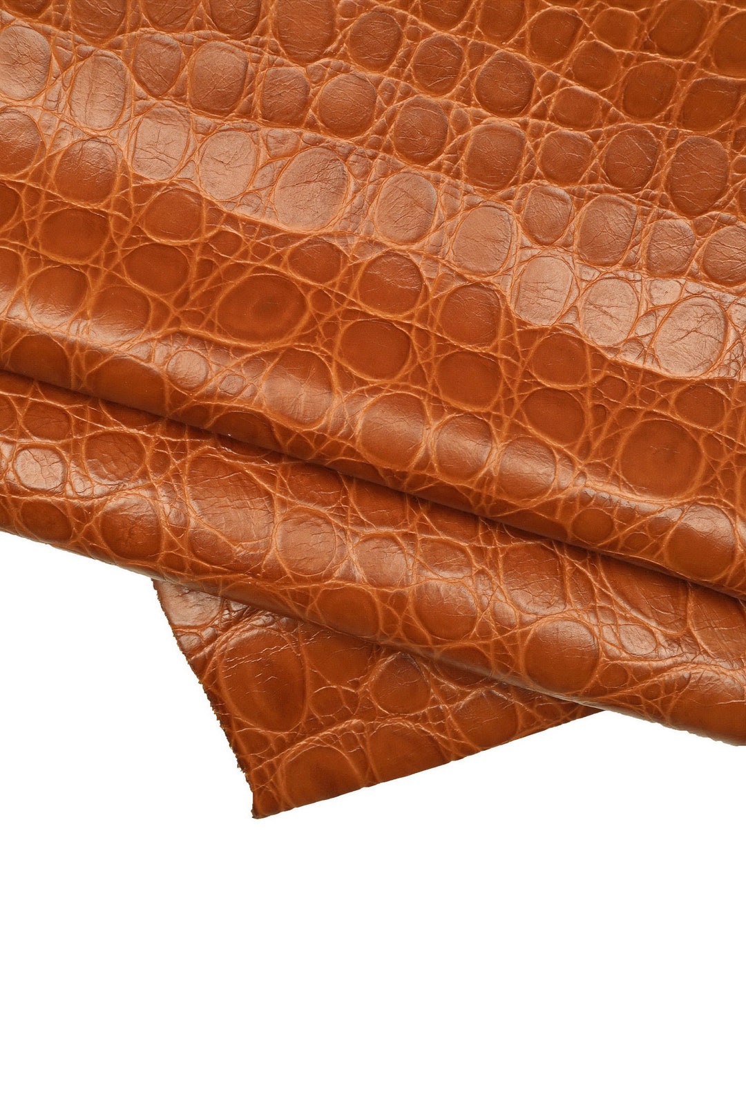 TAN CROCODILE Embossed Leather Hide, Brown Croc Printed Cowhide, Glossy ...