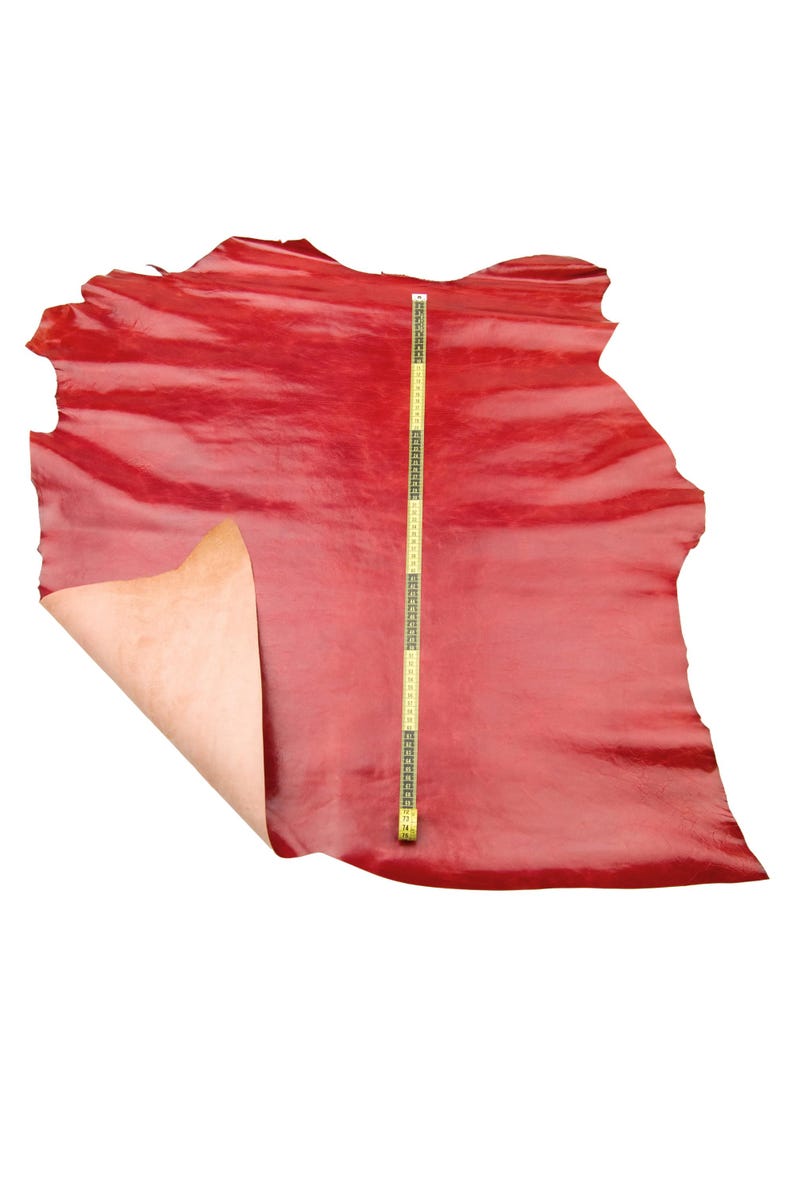 Dark Red Leather Hide, VEGETABLE Tan VINTAGE Cowhide, Pull up Glossy ...