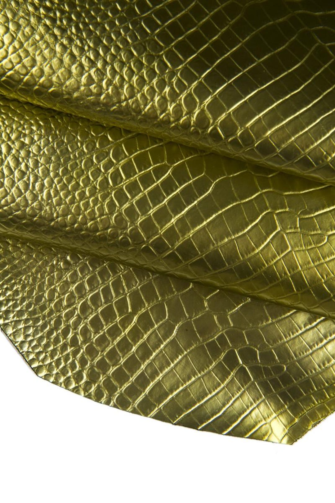 GOLD Crocodile Embossed Leather Hide, Metallic CROC Printed Cowhide ...