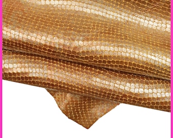 Brown White Gold Metallic PYTHON Textured Leather Skin, Snake Printed ...