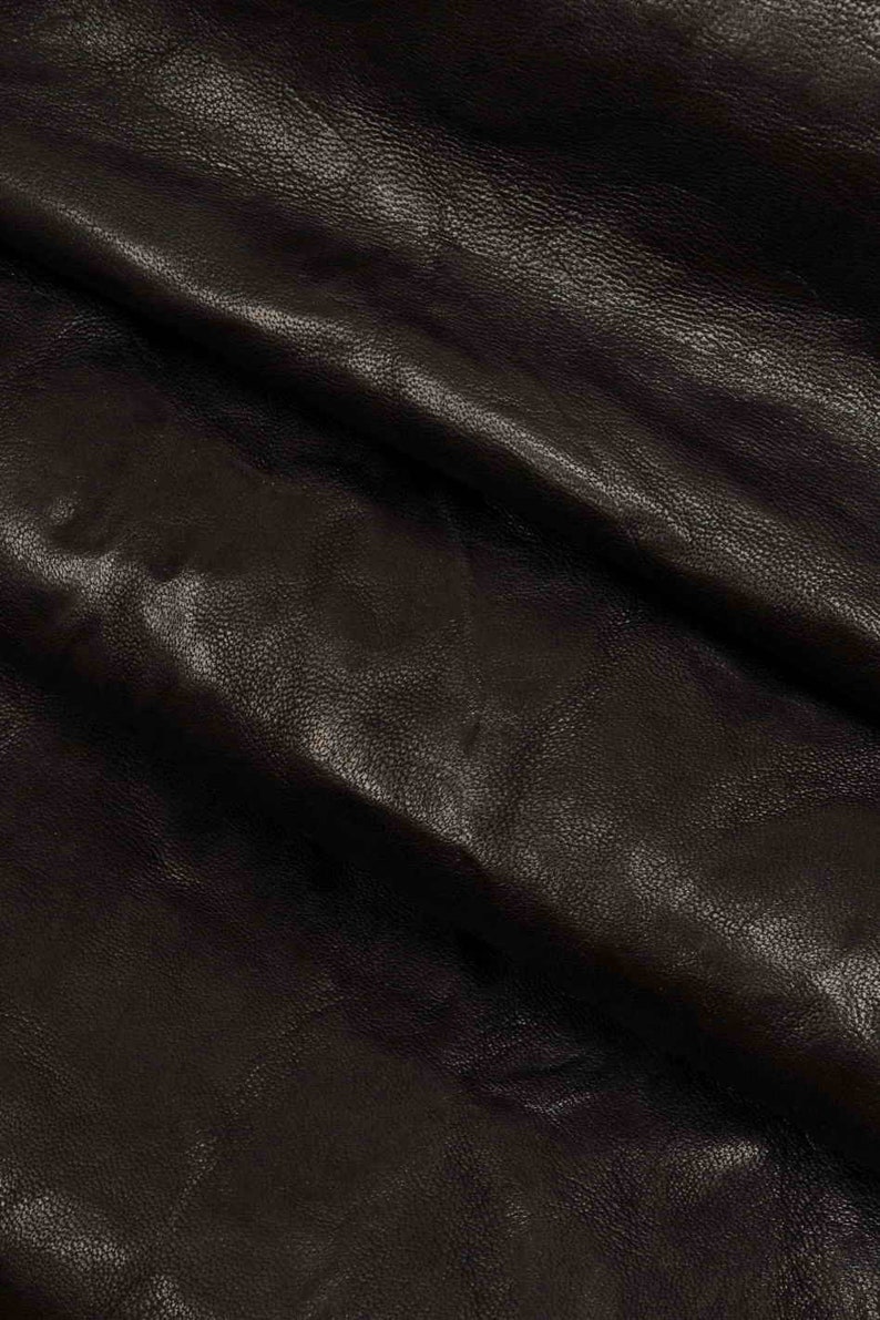 BLACK Goatskin Leather, VEGETABLE Washed Soft Wrinkled Skin, Natural ...