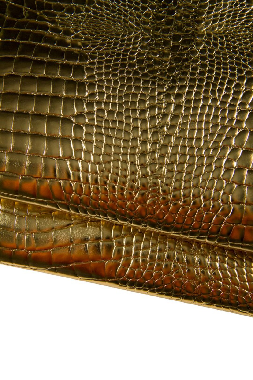 GOLD Crocodile Embossed Leather Hide, Metallic Stiff Calfskin, Golden ...