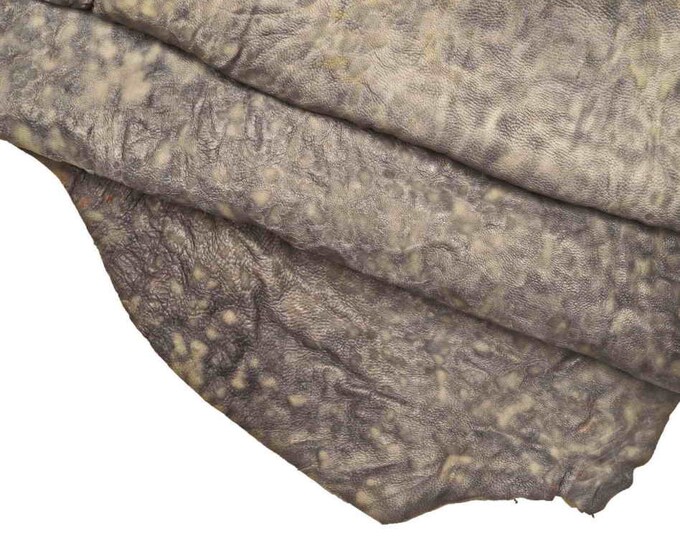 Aged Leather Hide Yellow Green Light Blue GOATSKIN DISTRESSED Wrinkled ...