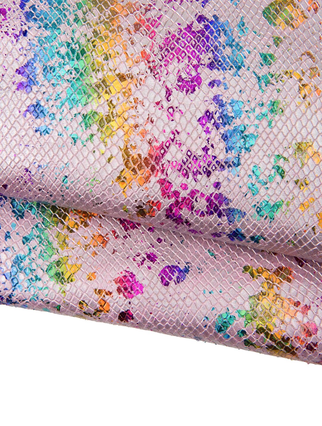 MULTICOLOR Holographic Metallic Snakeskin, SPLASH Print on Pink Python ...