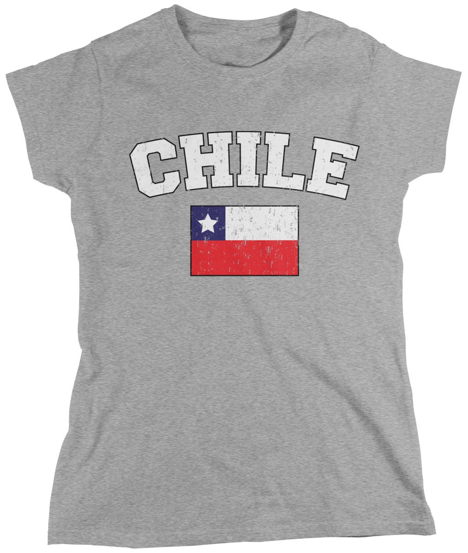Distressed Bold Chile Country Flag Ladie's T-shirt | Etsy