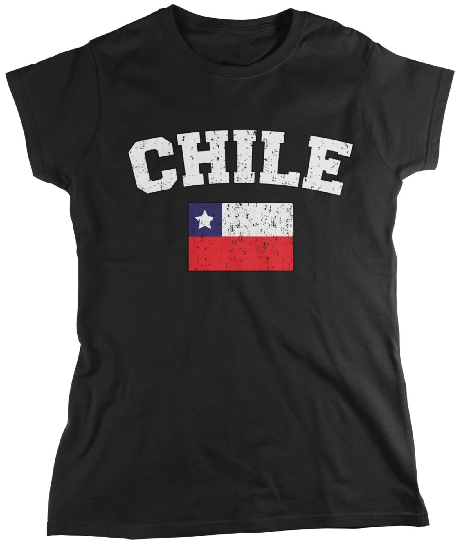 Distressed Bold Chile Country Flag Ladie's T-shirt | Etsy