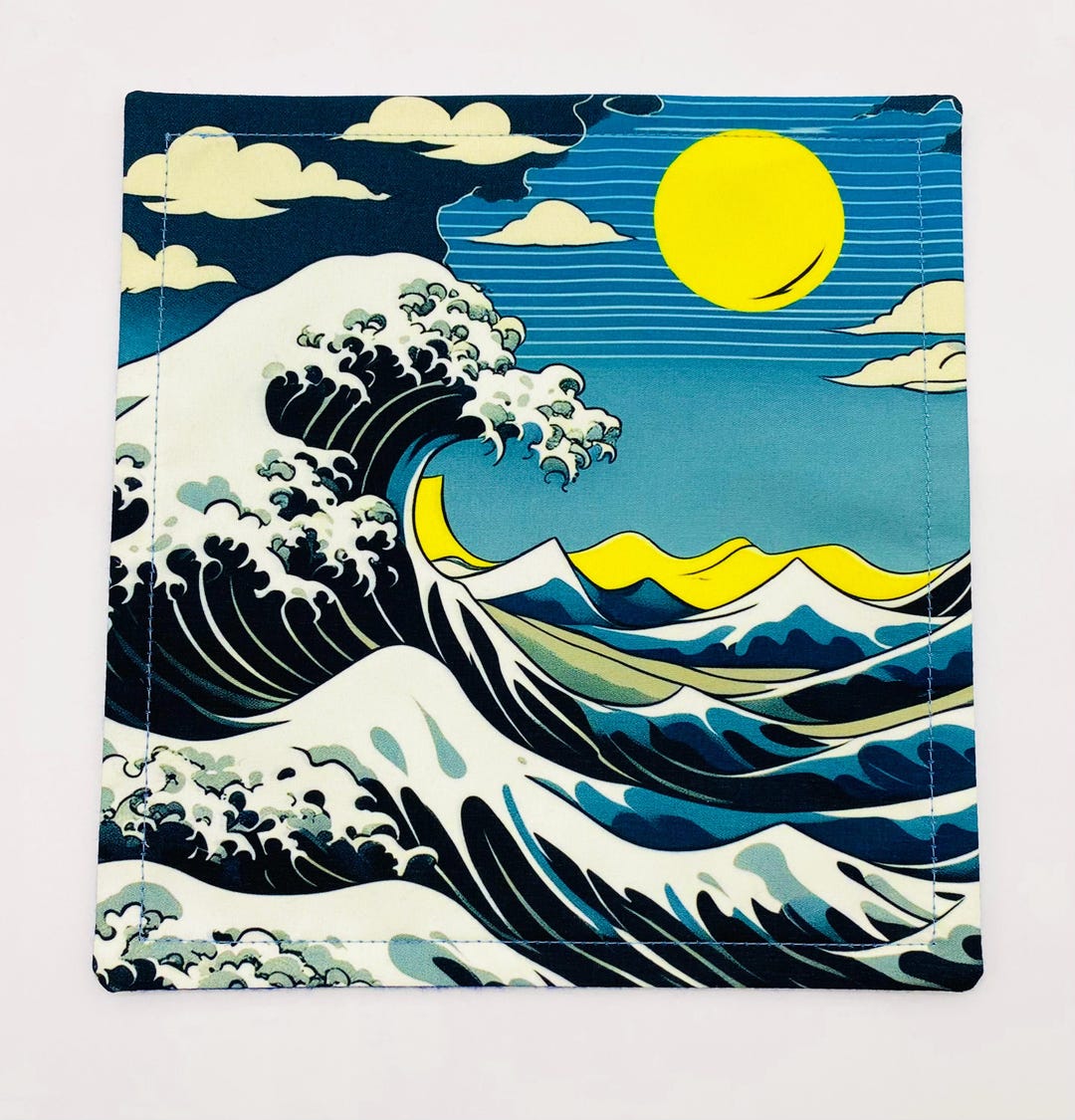 The Great Wave. 8x8 Custom Hank With Navy Backing. EDC Handkerchief - Etsy