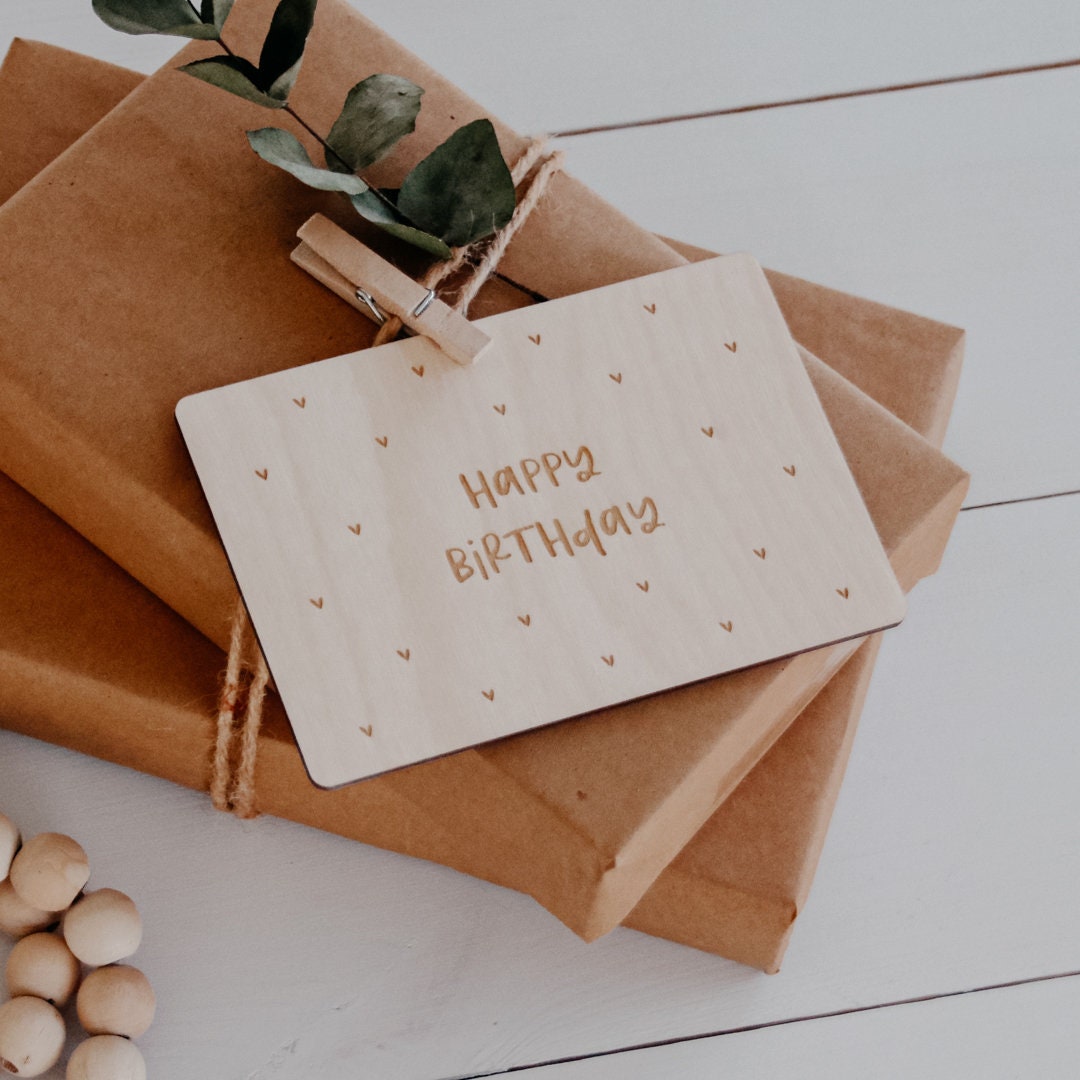 Wooden Card Hearty Birthday | Wooden Hearts Birthday Card | Happy ...