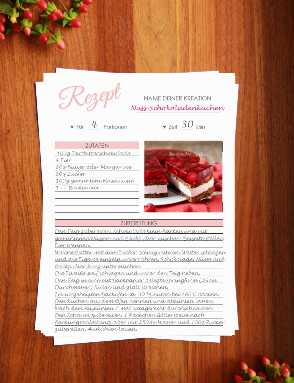 Rezeptvorlage zum Drucken // Printable recipe template // Kochbuch ...