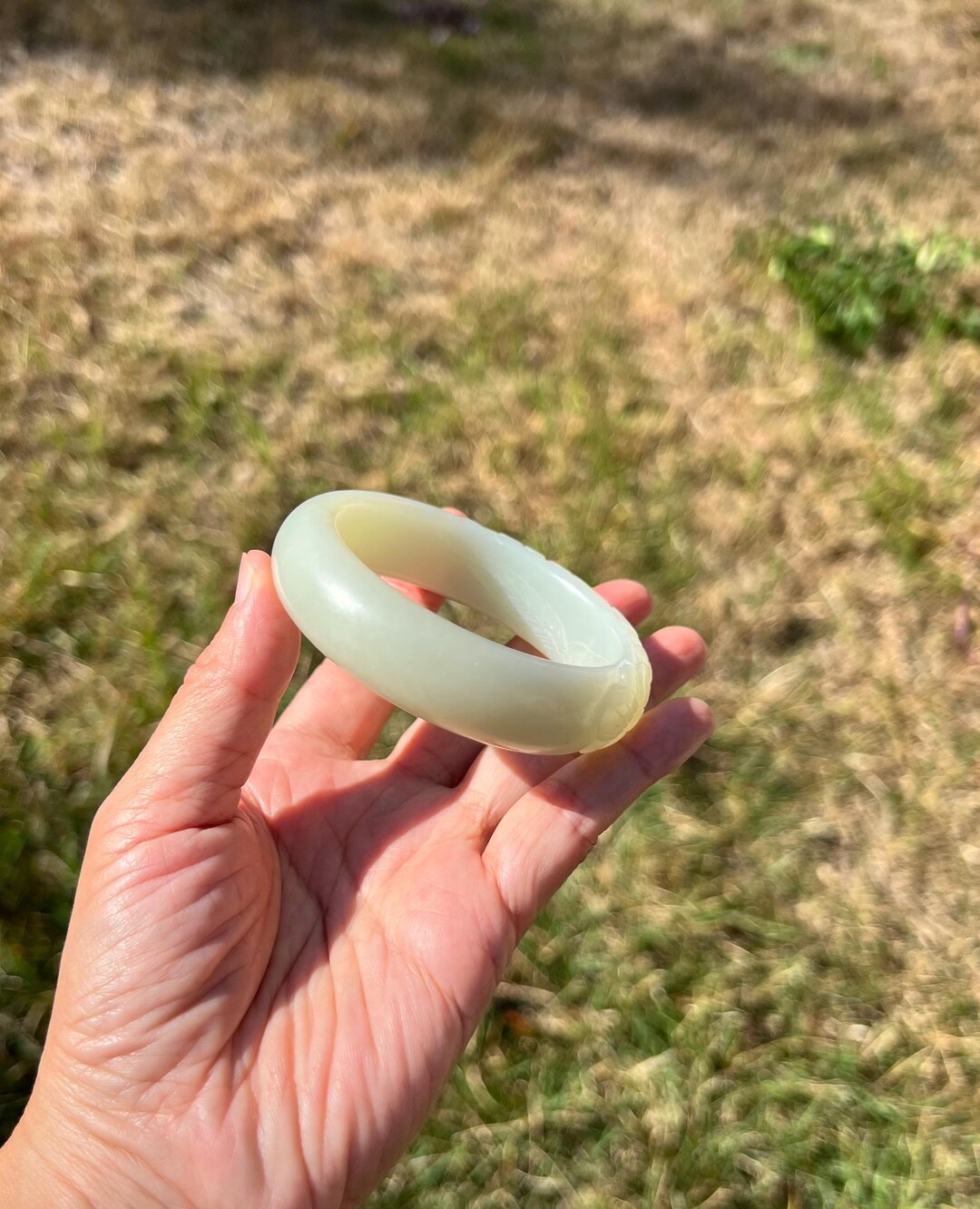 High-end Top Creamy Genuine Celadon Nephrite Jade Bangle Bracelet 56 ...