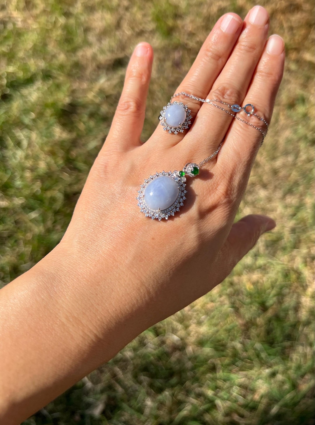 Lavender 100% Natural Grade A Jadeite Jade Ring Pendant Set B366 B - Etsy