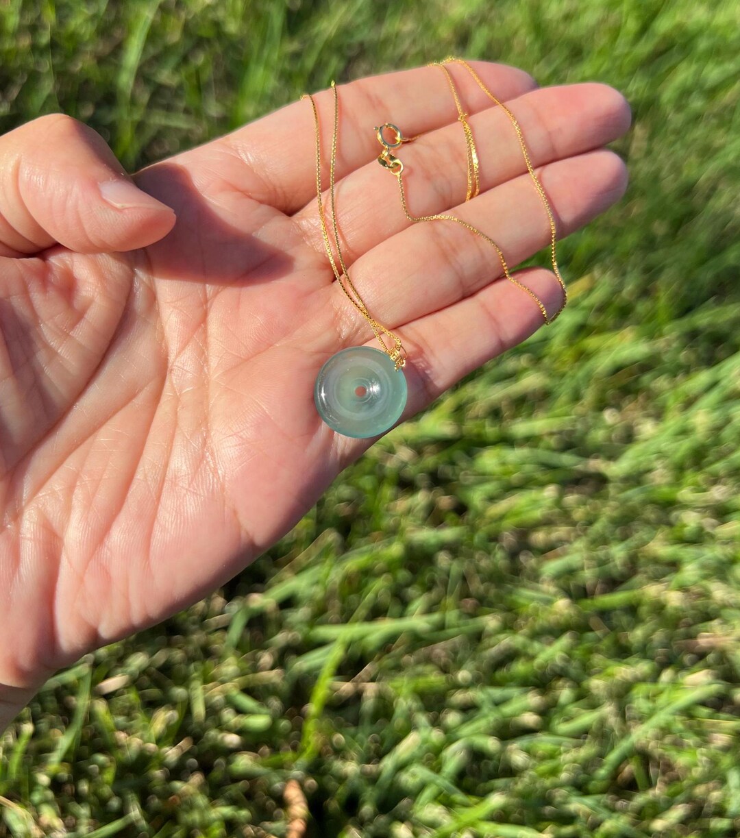 Transparent 18k Solid Gold 100% Natural Grade A Jadeite Jade Pendant ...