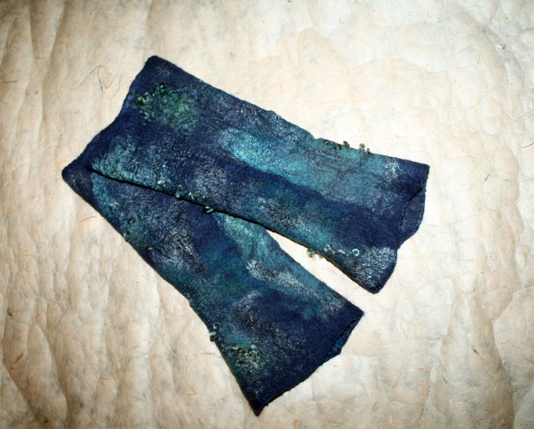 Cuffs Wrist Warmers Nuno Felt - Night Sky - Hand-dyed and Hand-felted ...