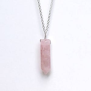 Rose Quartz Bullet Necklace, Sterling Silver, Rose Quartz Crystal Point ...
