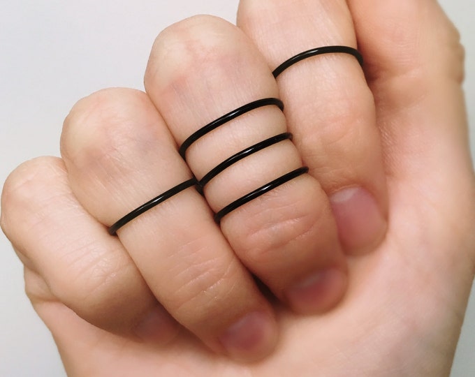 5 Black Midi Rings, Black Knuckle Rings, Midi Rings, Knuckle Rings ...