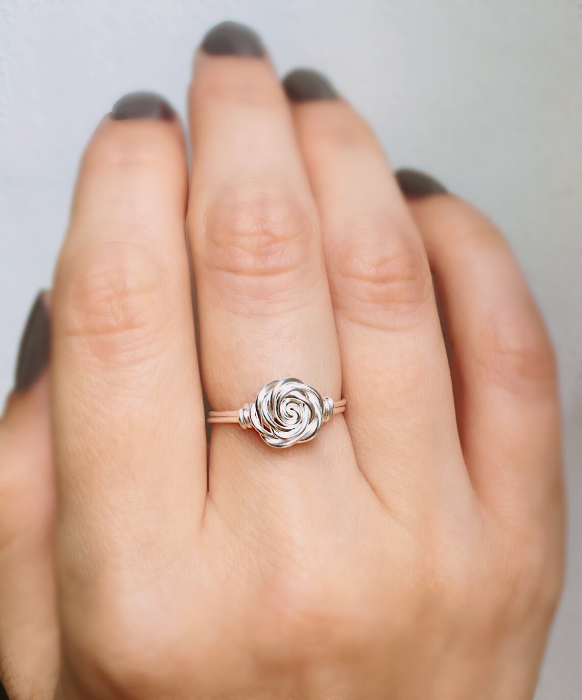 Rose Silver Ring Wire Ring Sterling Silver Rose Ring Rose - Etsy