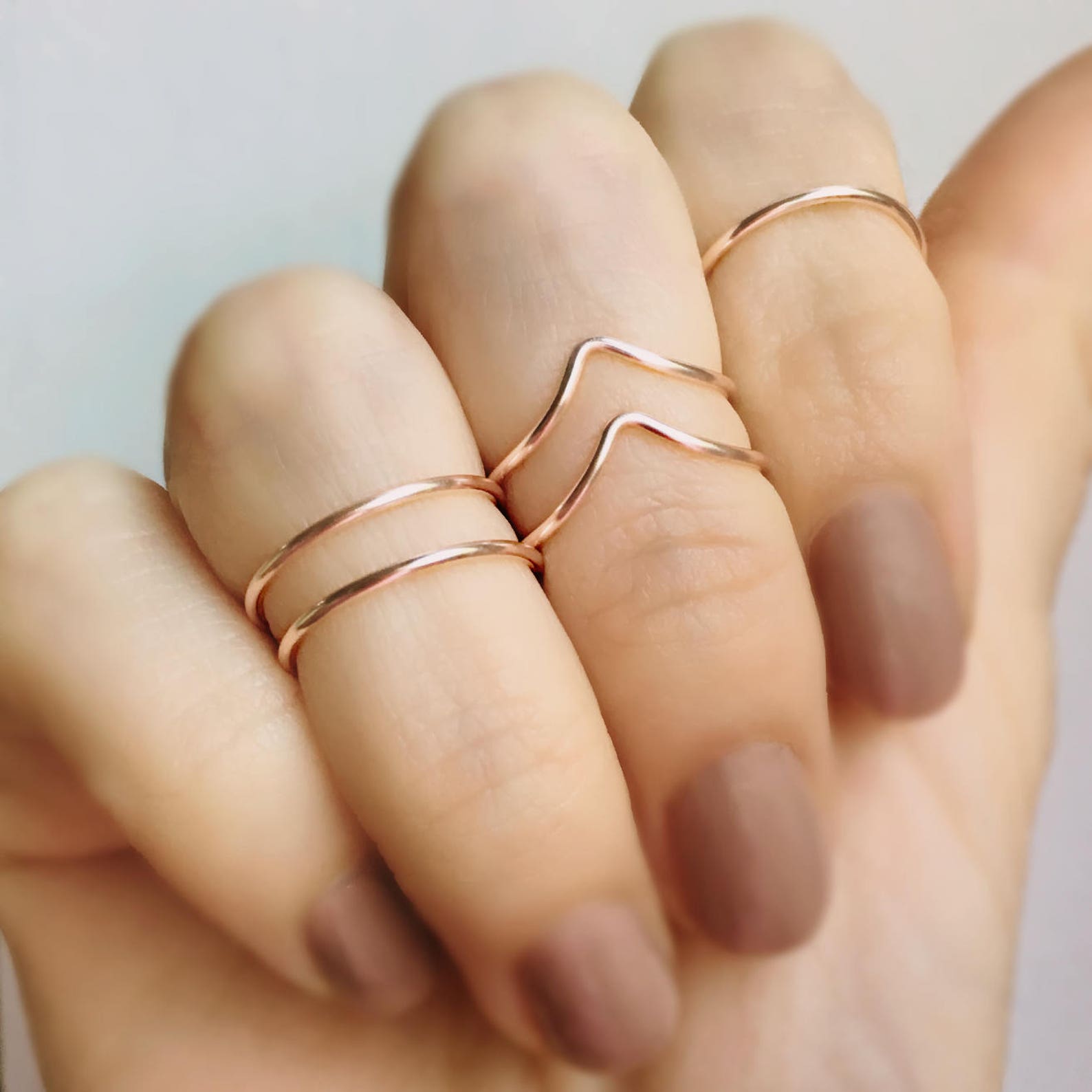 Rose Gold Midi Rings, 5 Knuckle Rings, Chevron Rings, Stacking Rings ...