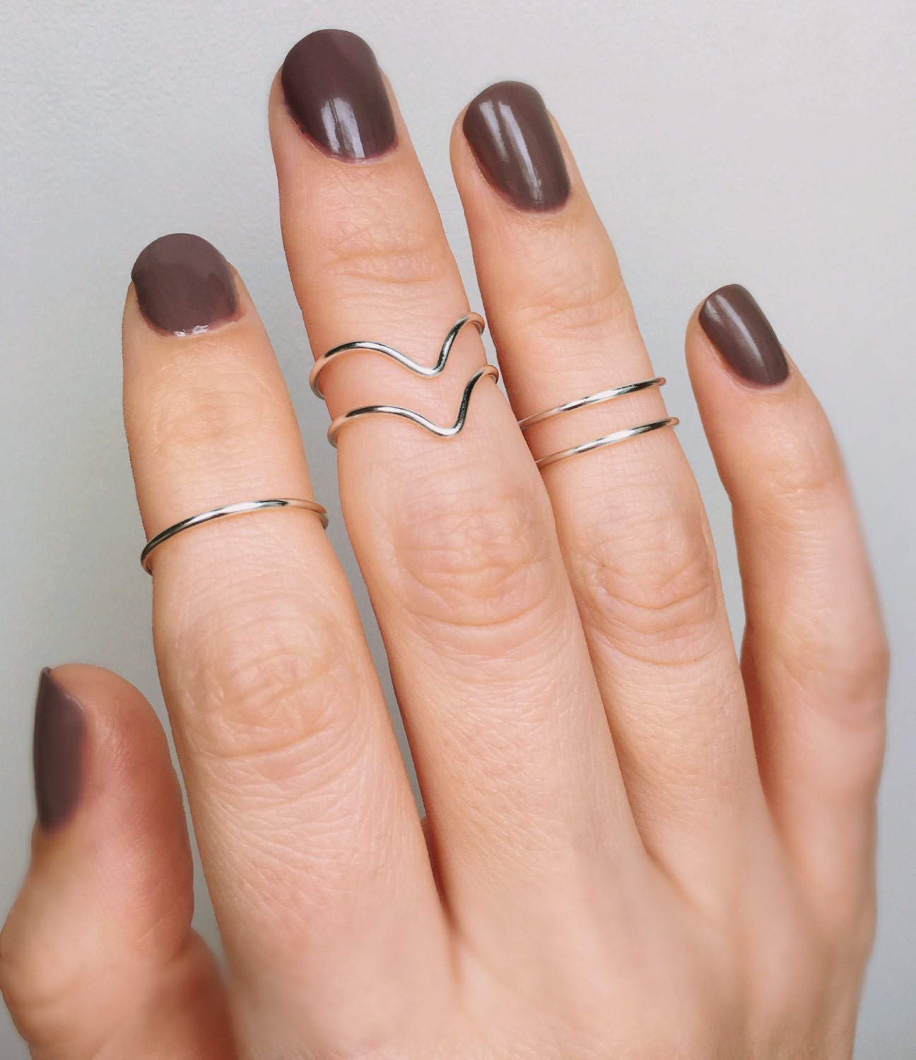 5 Knuckle Chevron Silver Rings, Midi Rings, Knuckle Rings Set, Silver ...