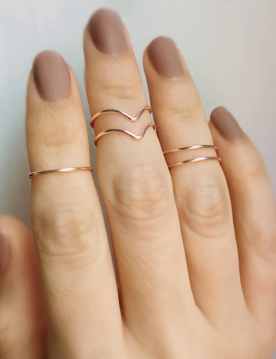 Rose Gold Midi Rings, 5 Knuckle Rings, Chevron Rings, Stacking Rings ...