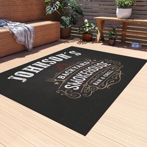 Personalized Backyard Smokehouse Bar & Grill Outdoor Patio Rug, BBQ ...