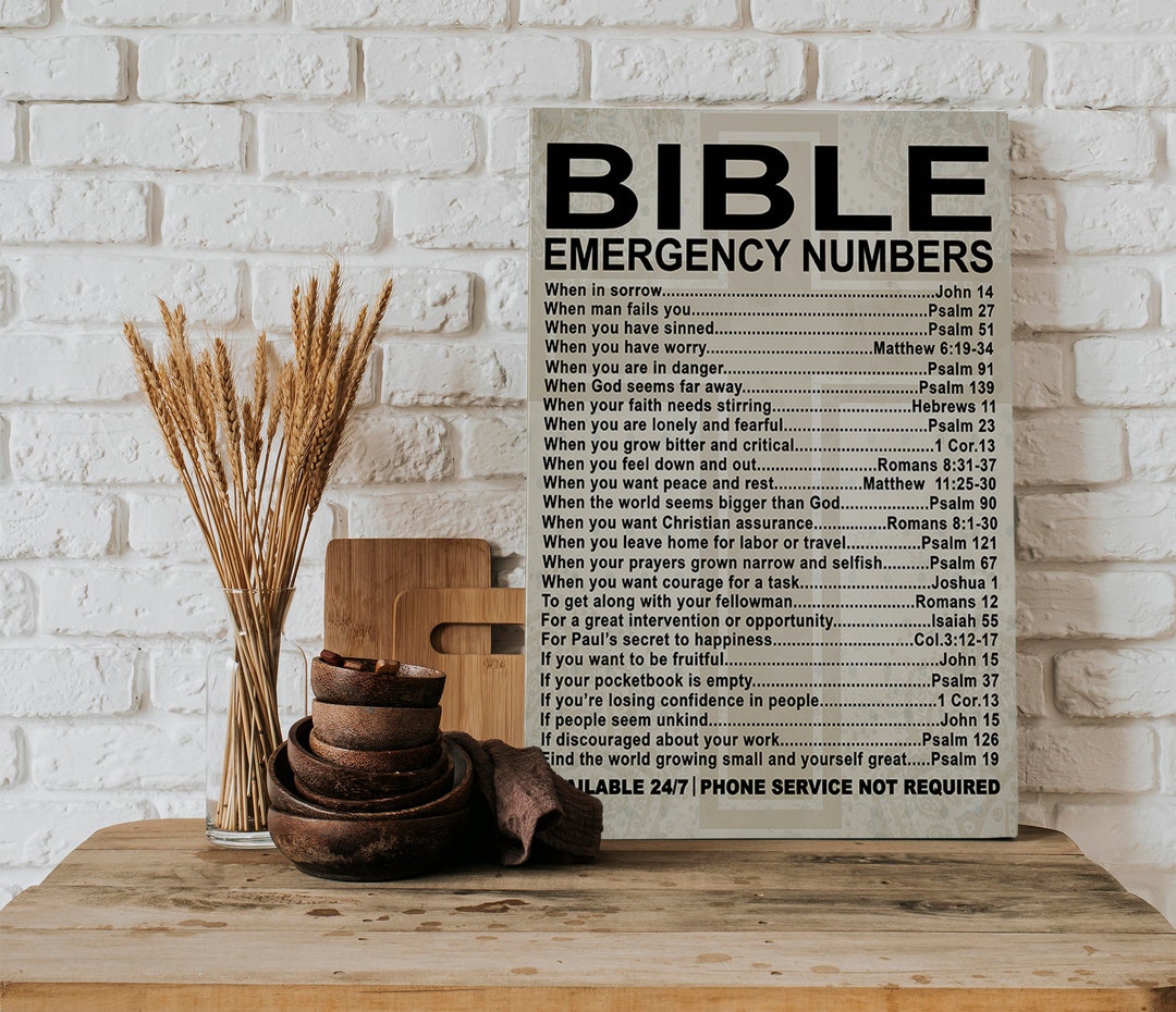 Emergency Bible Numbers Desktop Canvas, Bible Decor, Bible Gift ...