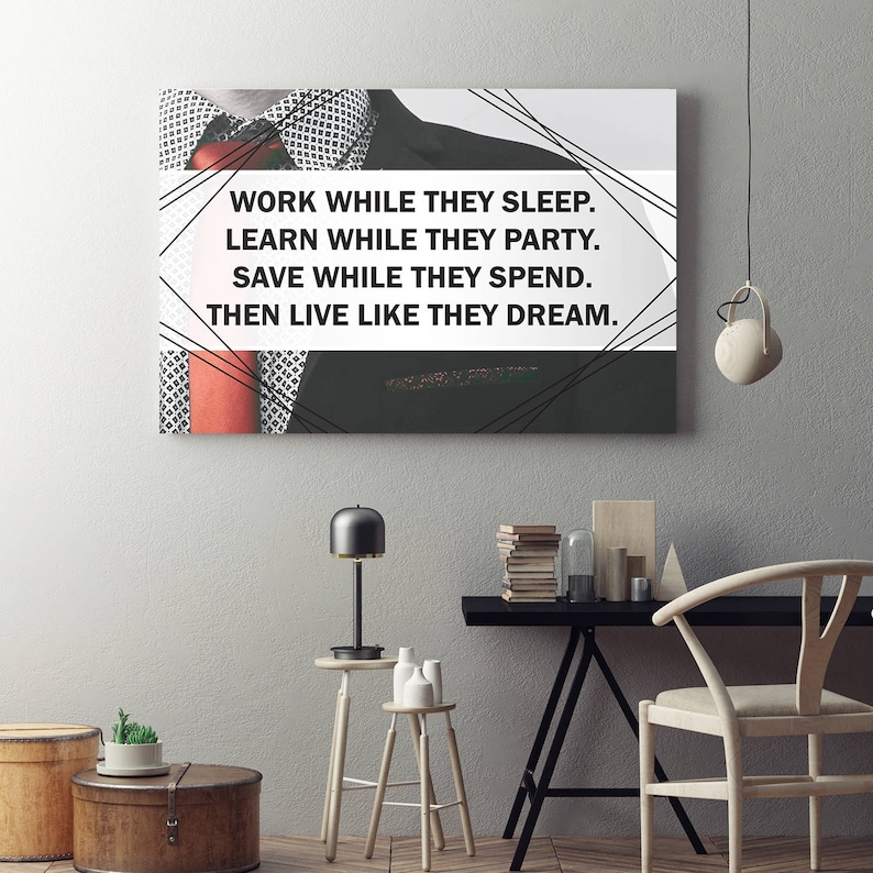 Work While They Sleep Motivational Canvas Wall Art Hustle | Etsy