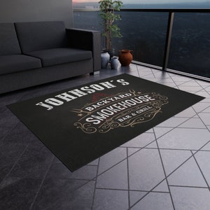 Personalized Backyard Smokehouse Bar & Grill Outdoor Patio Rug, BBQ ...