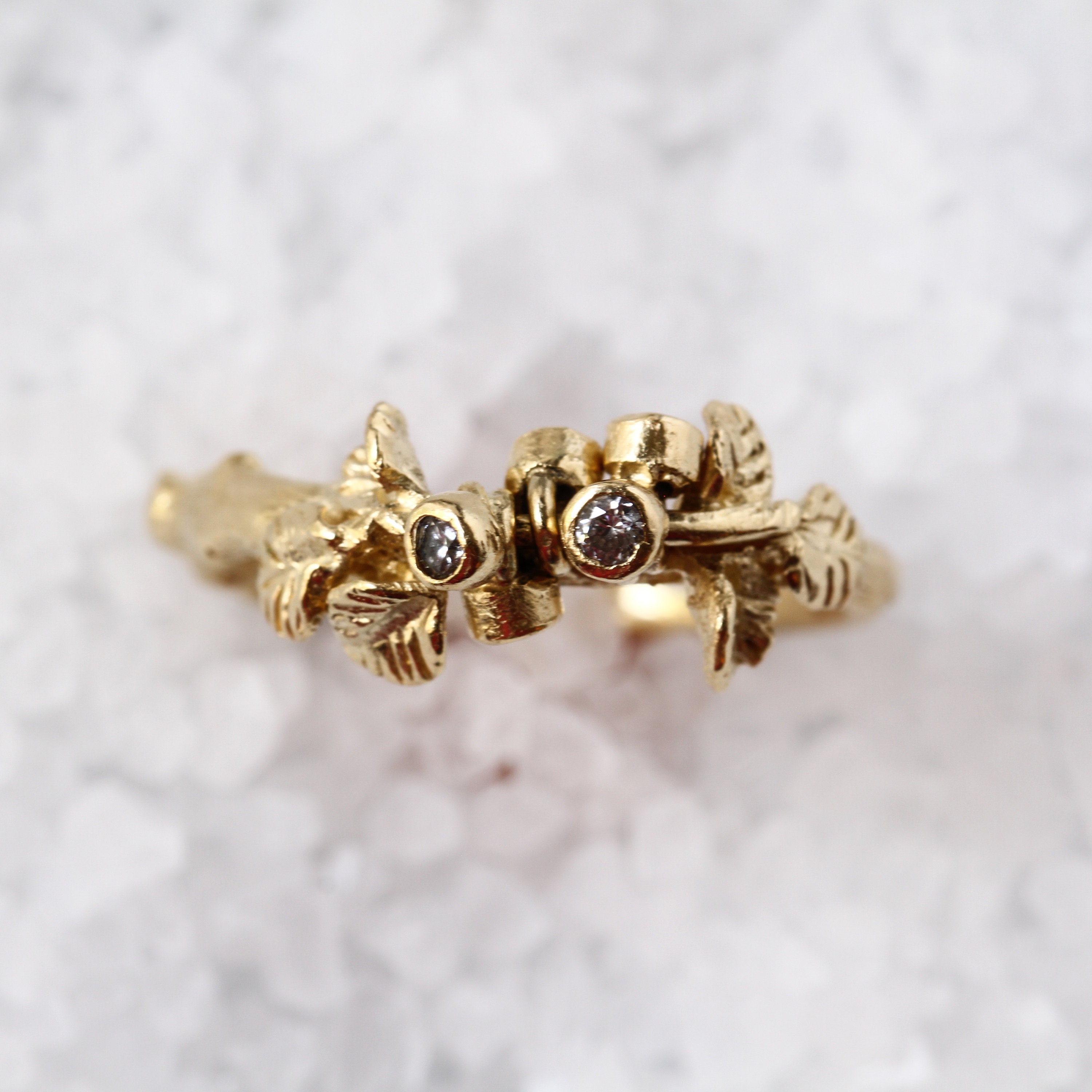 Diamond Ring Solid Gold Ring Nature Ring Woodland Ring | Etsy