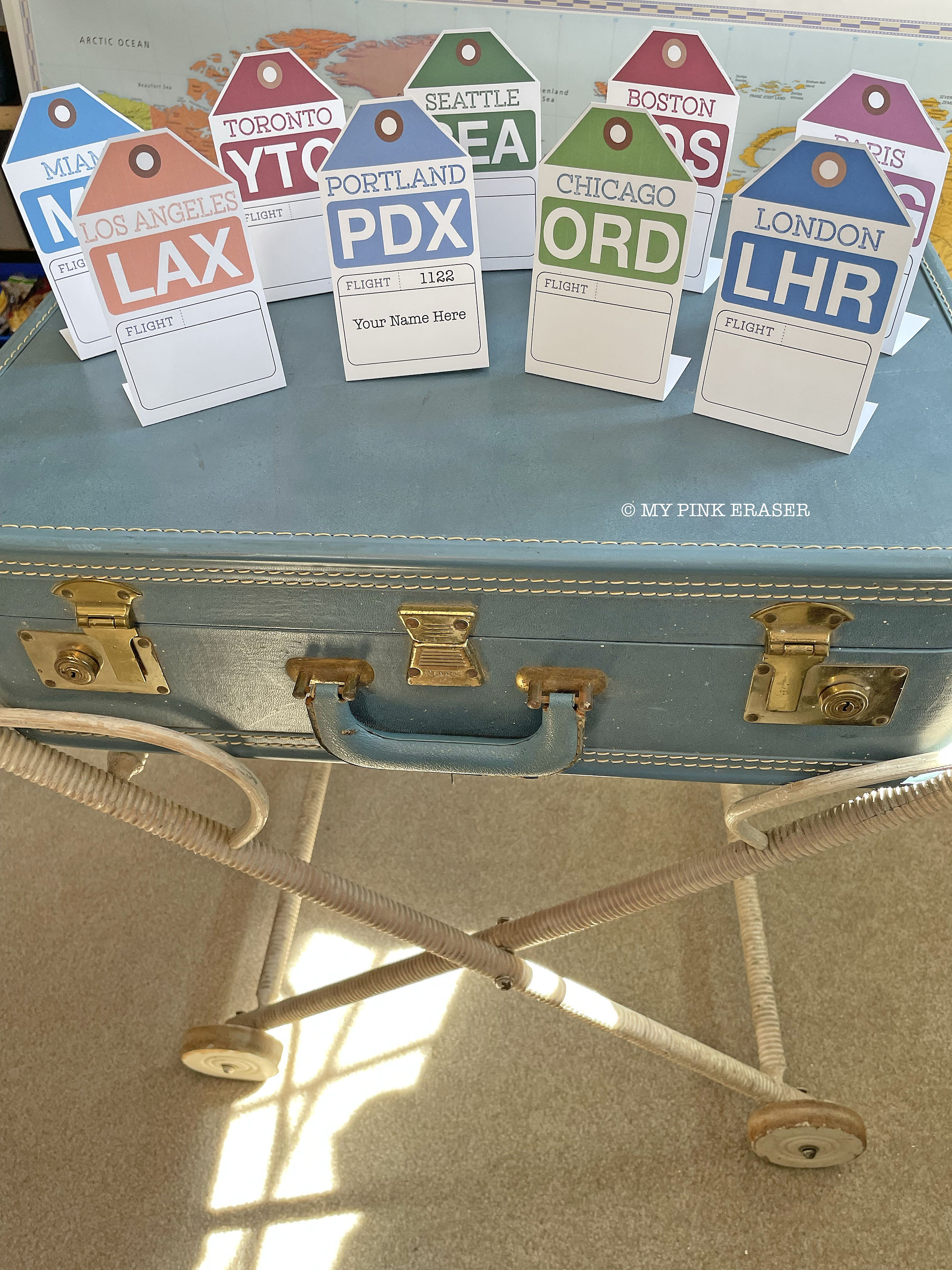 Luggage Tag Placecards // Baggage Tag Food Cards // Airplane - Etsy