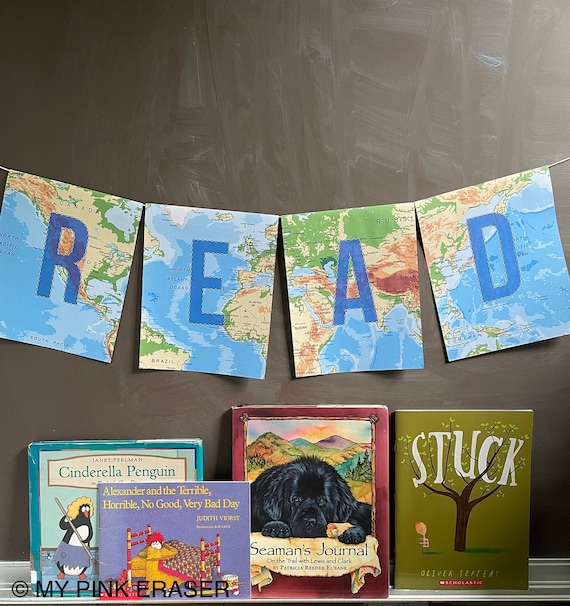 Classroom Read Around the World Banner // World map Read | Etsy