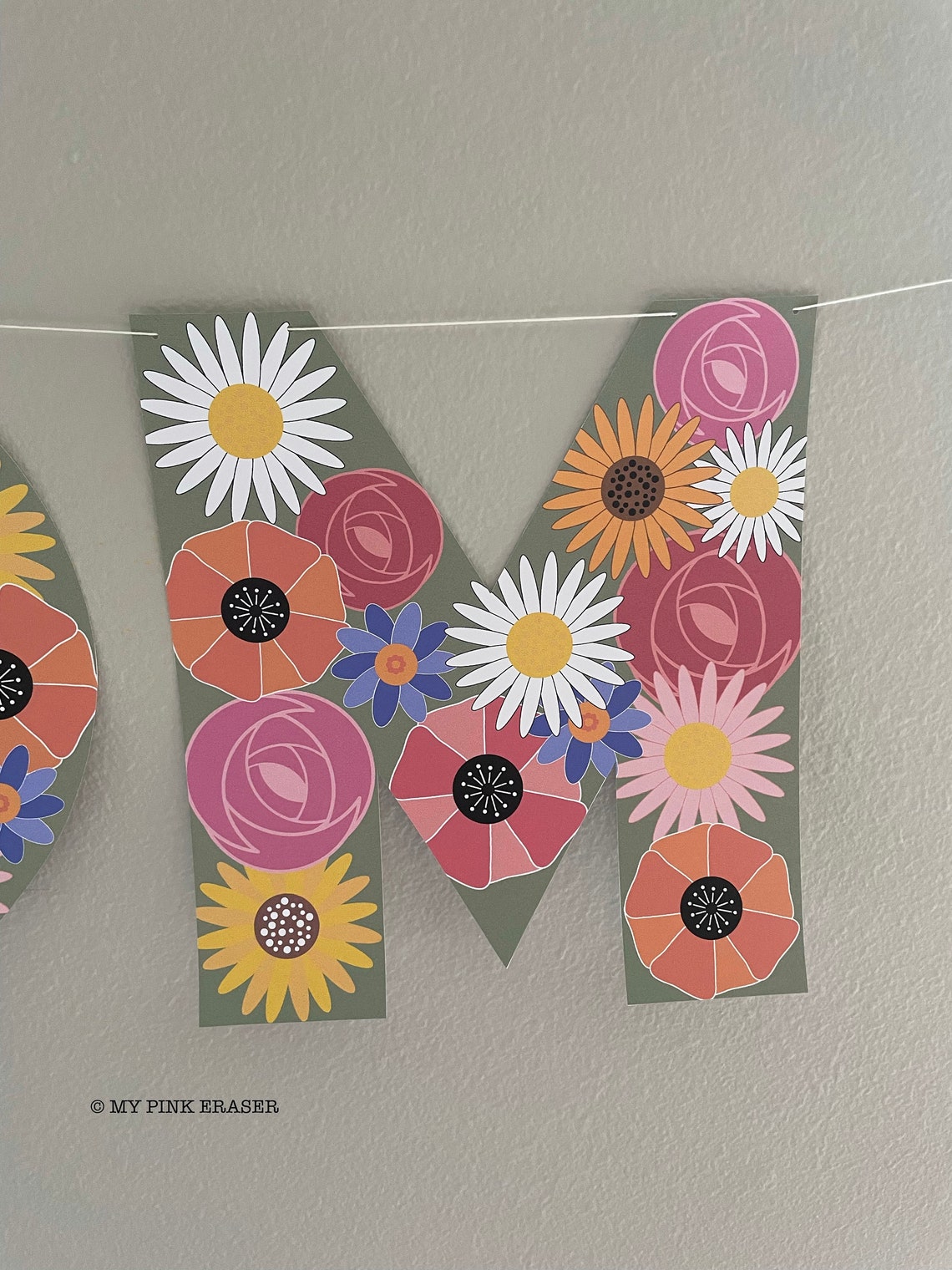 Mom Flower Banner // Mom Flower Pennant - Etsy
