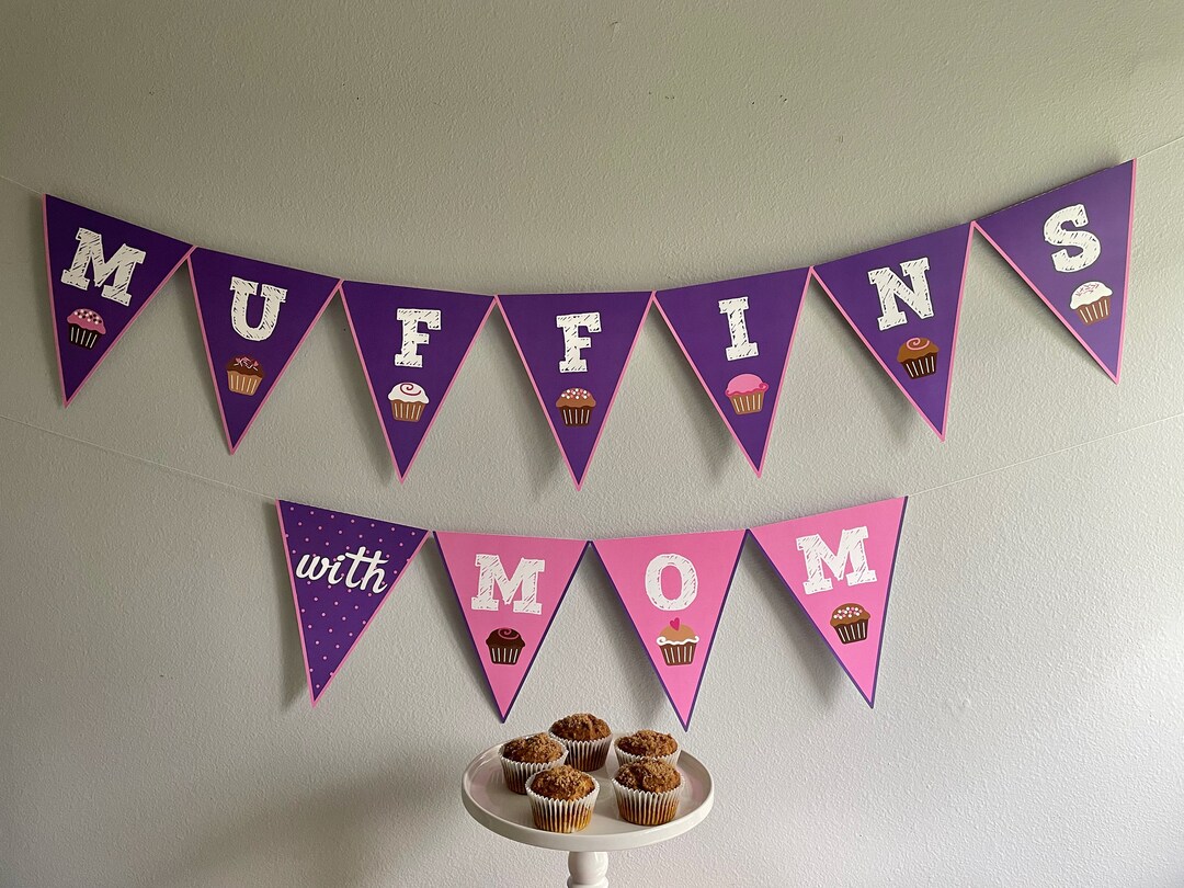 Muffins With Mom Banner // Mom Banner // Purple and Pink Mom Banner - Etsy