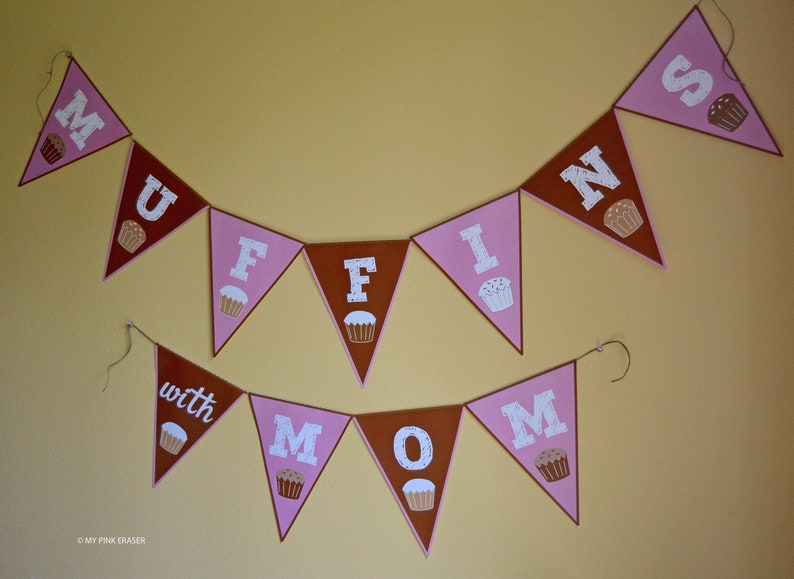 Muffins With Mom Pennant // Mom and Muffin Banner // Coffee - Etsy