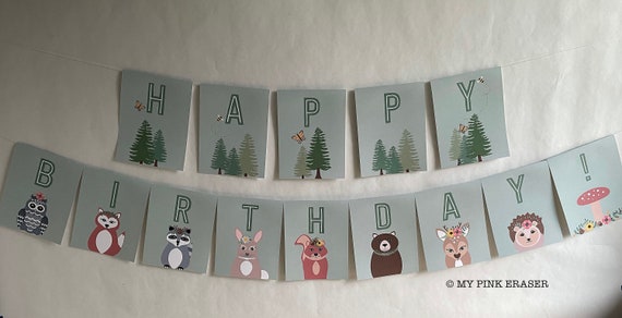 Woodland Birthday Banner // Woodland Theme Party // Woodland | Etsy