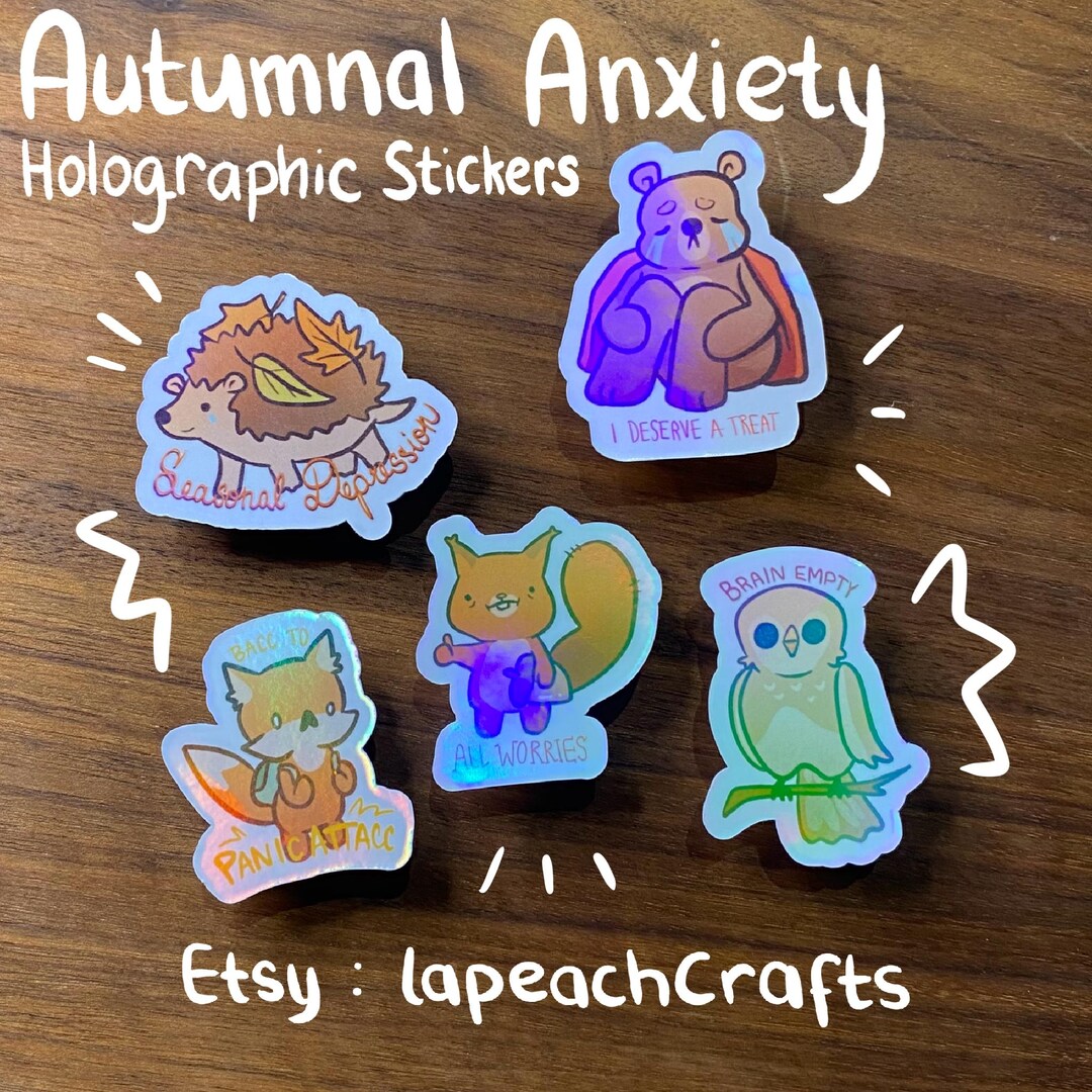 Autumnal Anxiety Sticker Pack - Cute Holographic Vinyl Stickers - Etsy
